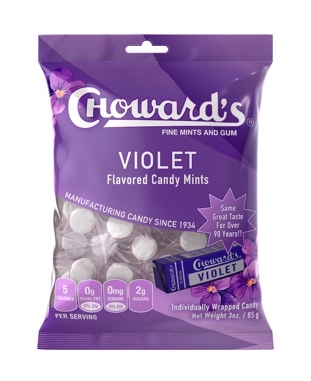 Choward's Violet Mints individually wrapped 3oz. peg bag ...
