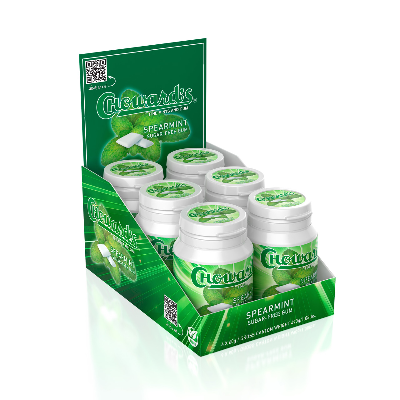 Choward's Spearmint Sugar Free Gum Bottle (6 Count) | chowardcompany.com